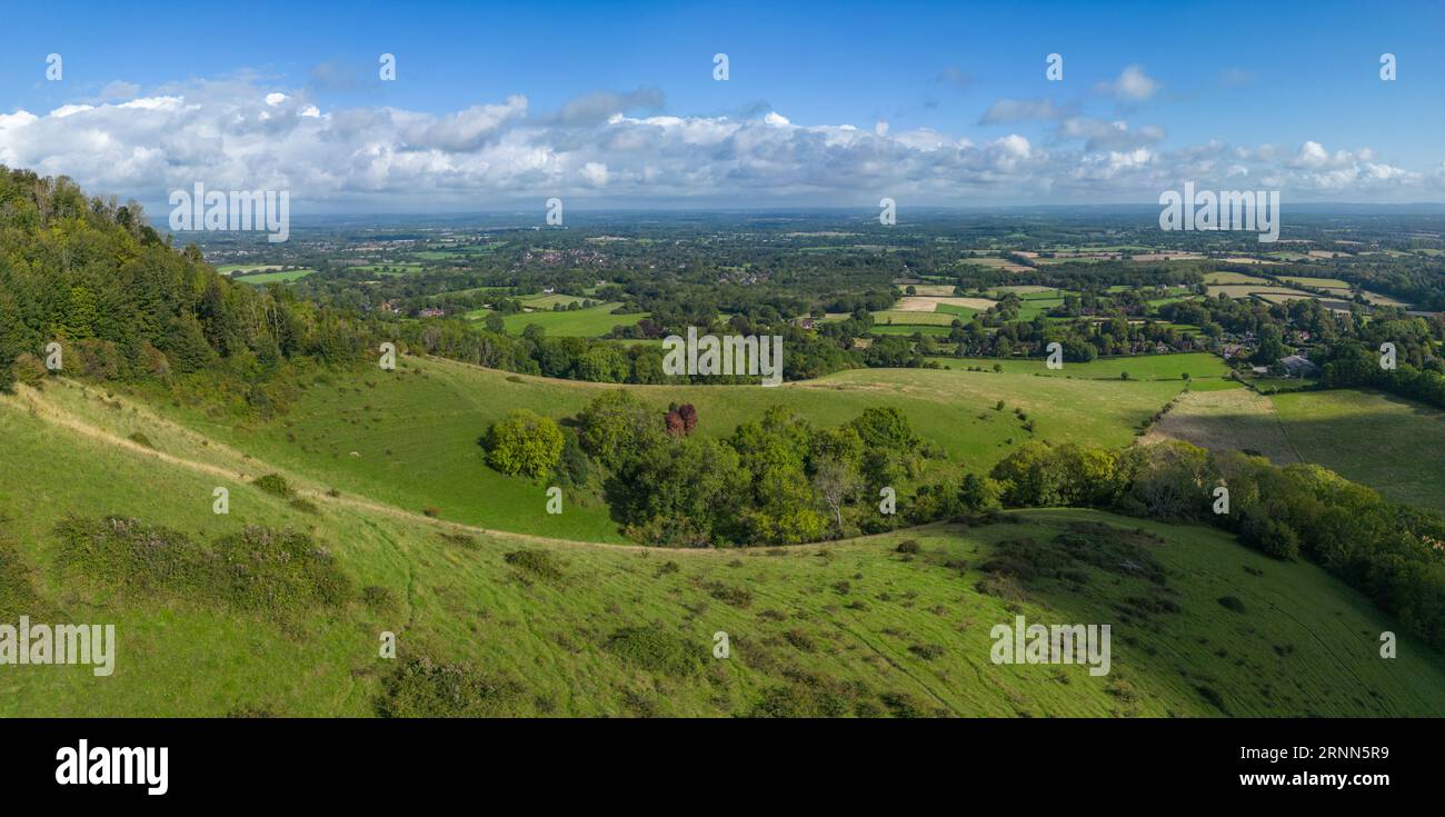 Aerial view of the South Downs National Park at Ditchling Beacon, East ...
