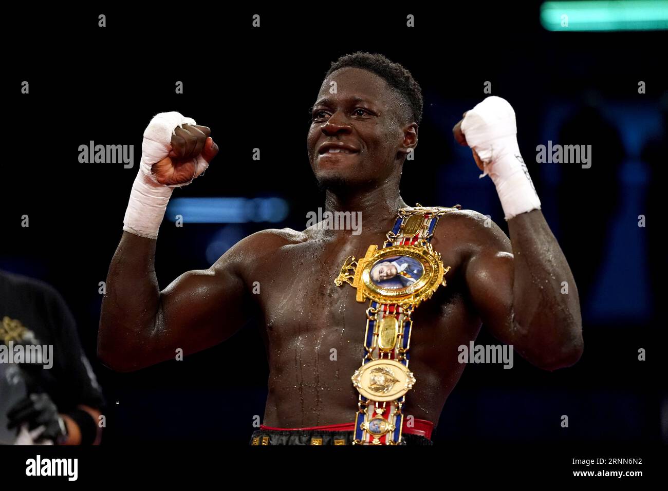 Samuel Antwi celebrates after winning his super welterweight fight ...