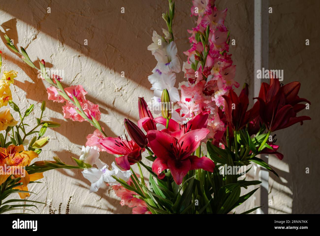 Bouquet de lys rouge et roses, lys Anastasia, Montezuma, Dizzy et ...