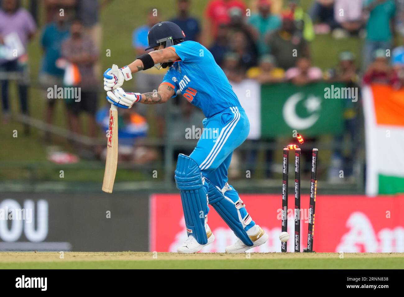India's Virat Kohli is bowled out by Pakistan's Shaheen Shah Afridi ...