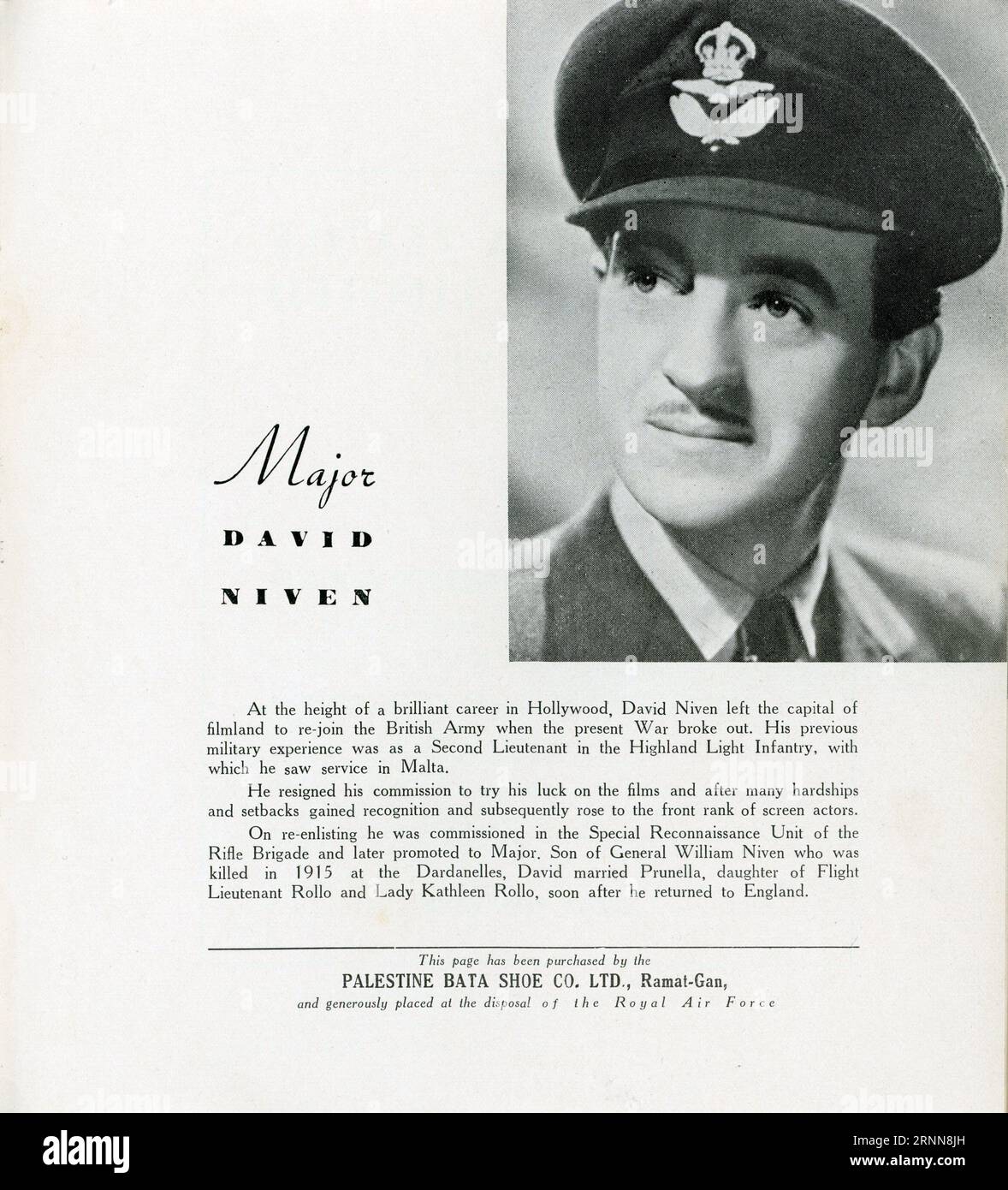 Inside page of programme showing Major DAVID NIVEN from circa September ...