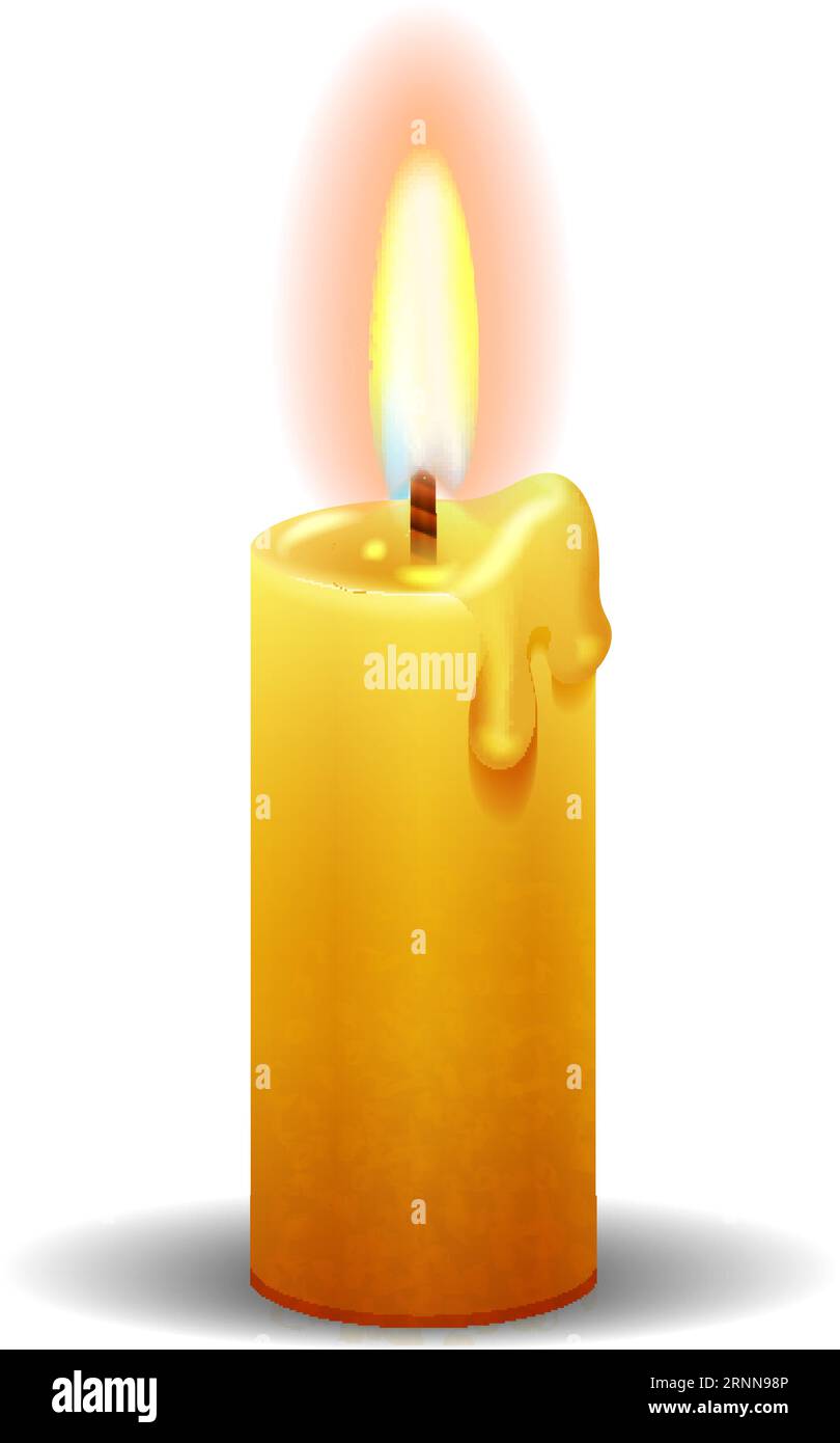 Burning candle. Realistic yellow wax with fire flame Stock Vector Image ...