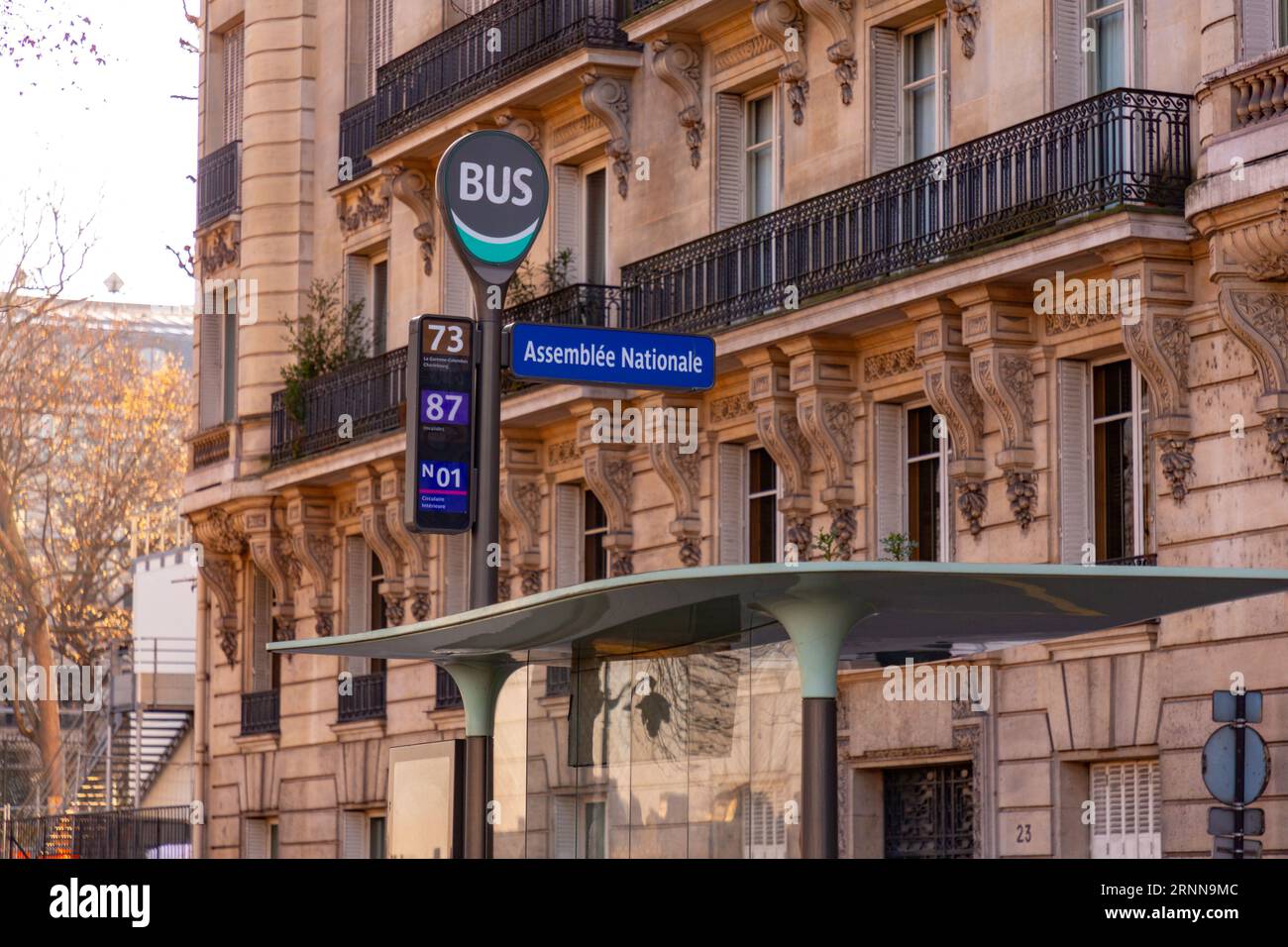 Paris, France - January 20, 2022: Assamblee Nationale bus stop sign in ...
