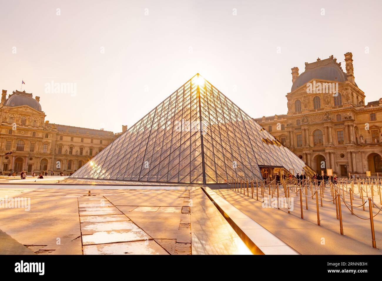 Paris, France - JAN 24, 2022: The glass pyramid of Louvre Museum, the ...