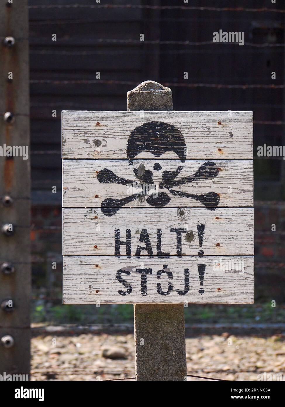 A halt sign at Auschwitz concentration camp in Poland Stock Photo - Alamy