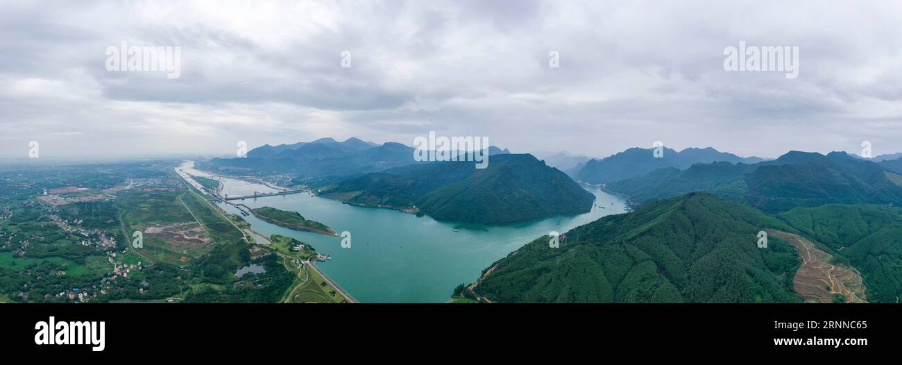 Guiping. 2nd Sep, 2023. This aerial panoramic photo taken on Sept. 2 ...