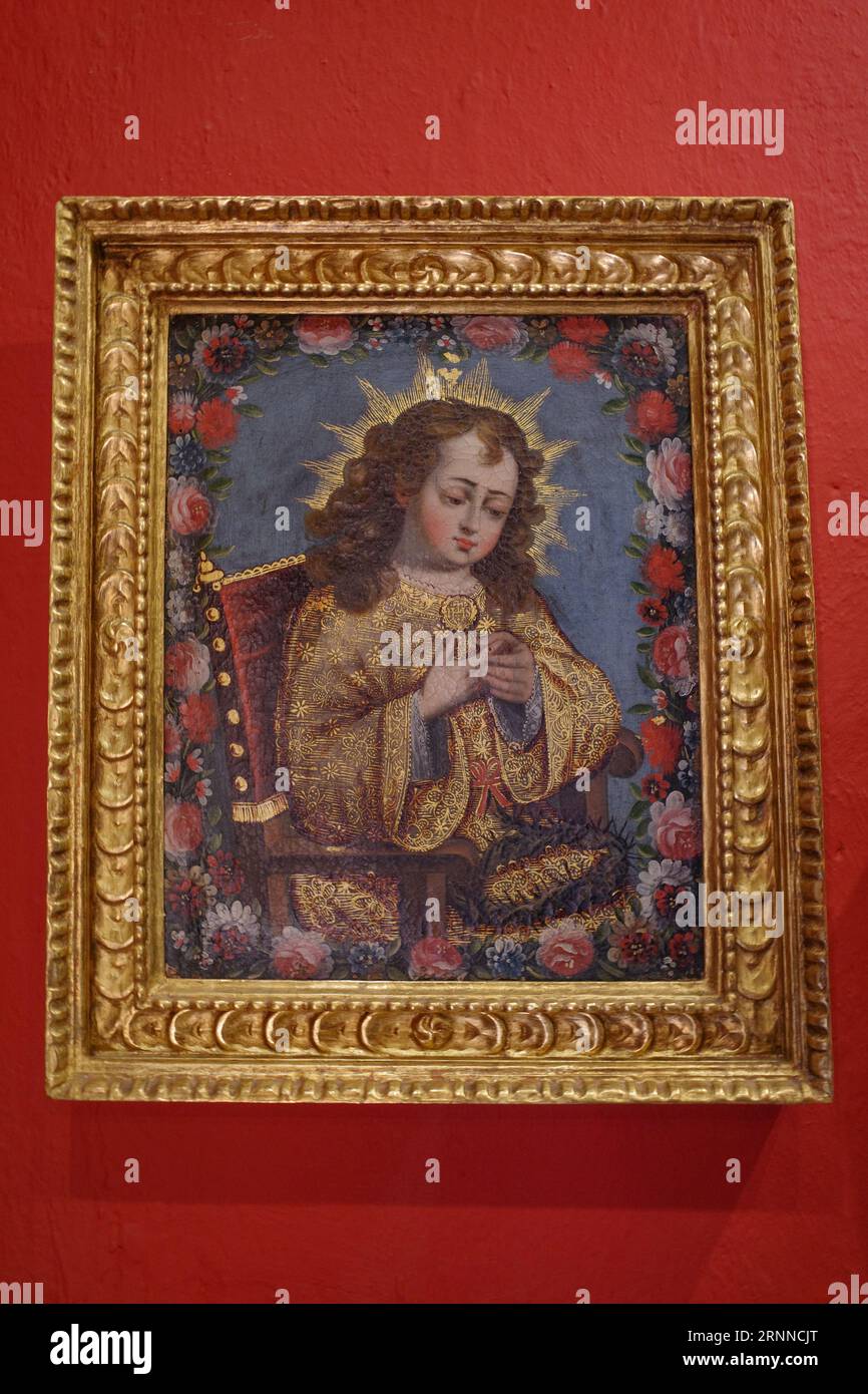 Cusco, Peru - Dec 4, 2022: Religious art on display in the Hacienda ...