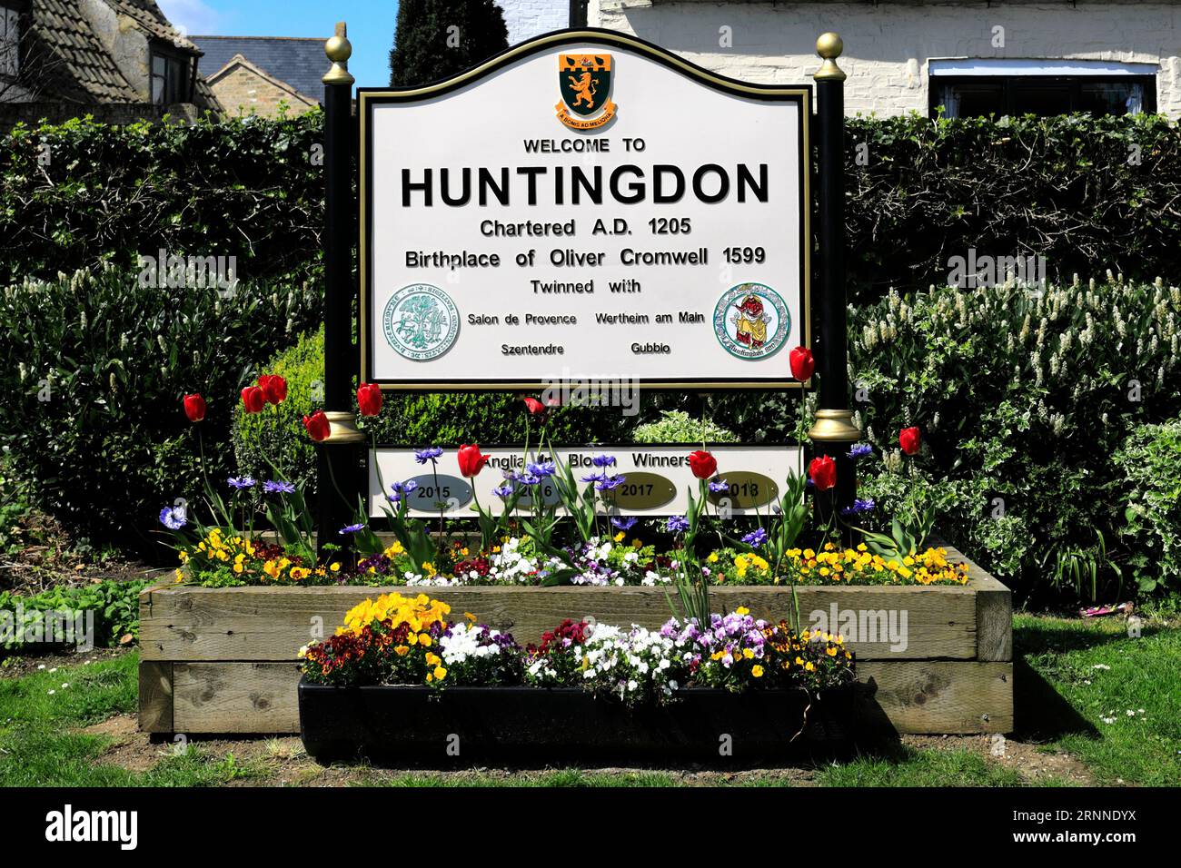 The Huntingdon town sign, Cambridgeshire; England; UK Stock Photo - Alamy