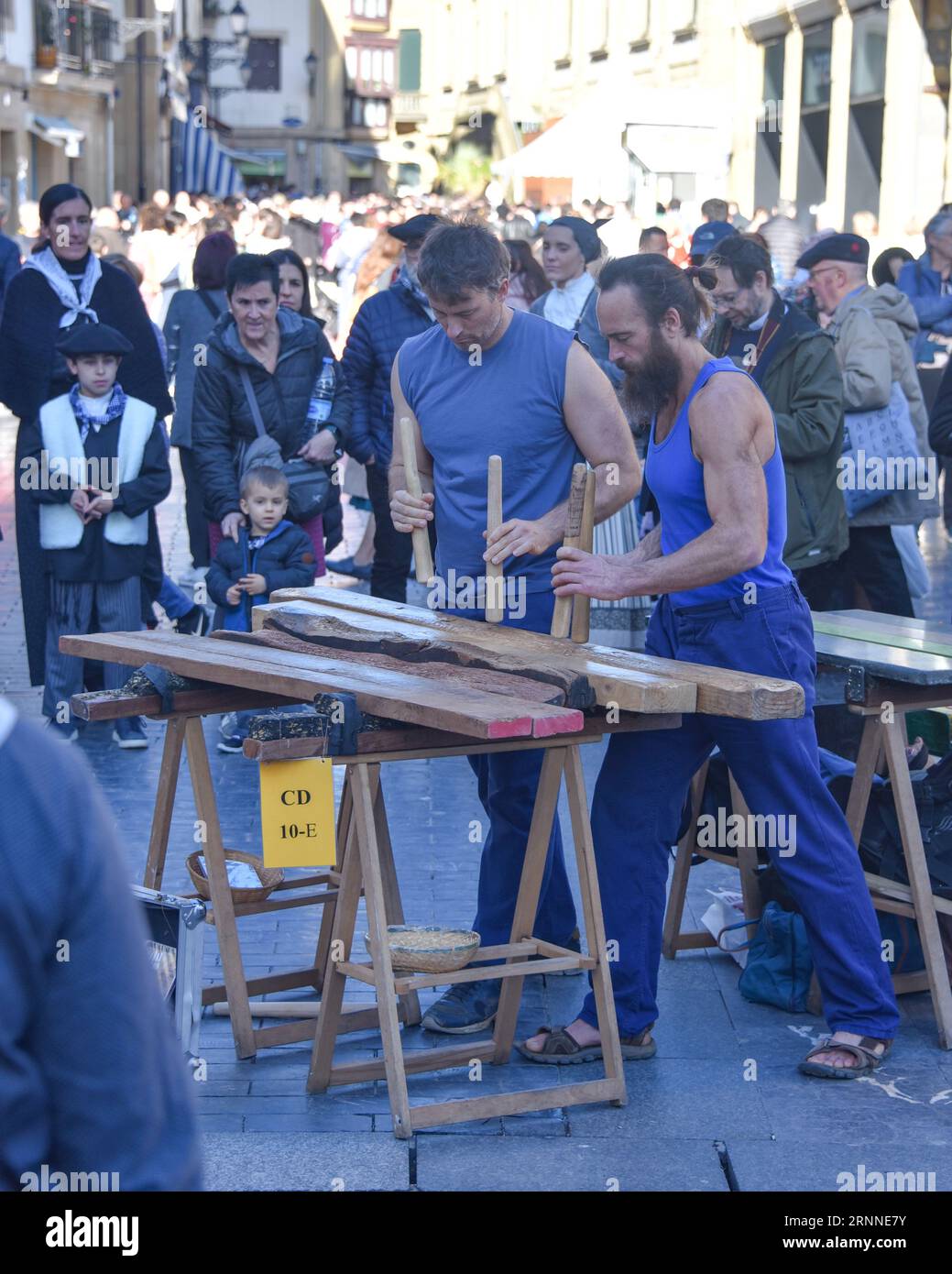 San Sebastian, Spain - Dec 21, 2022: Musicians playing the Txalaparta ...