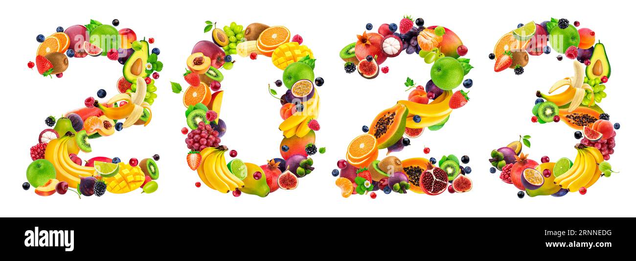 2023 year number made of fruits and berries isolated on white ...