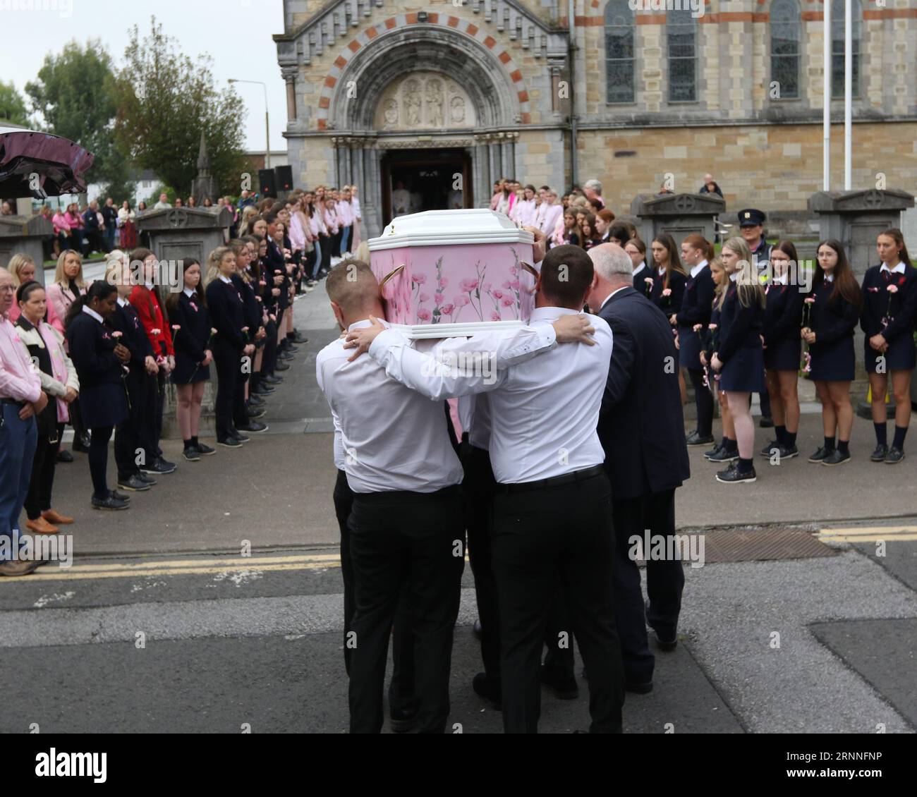 The coffin of crash victim, Zoey Coffey, 18, is carried into Saints ...