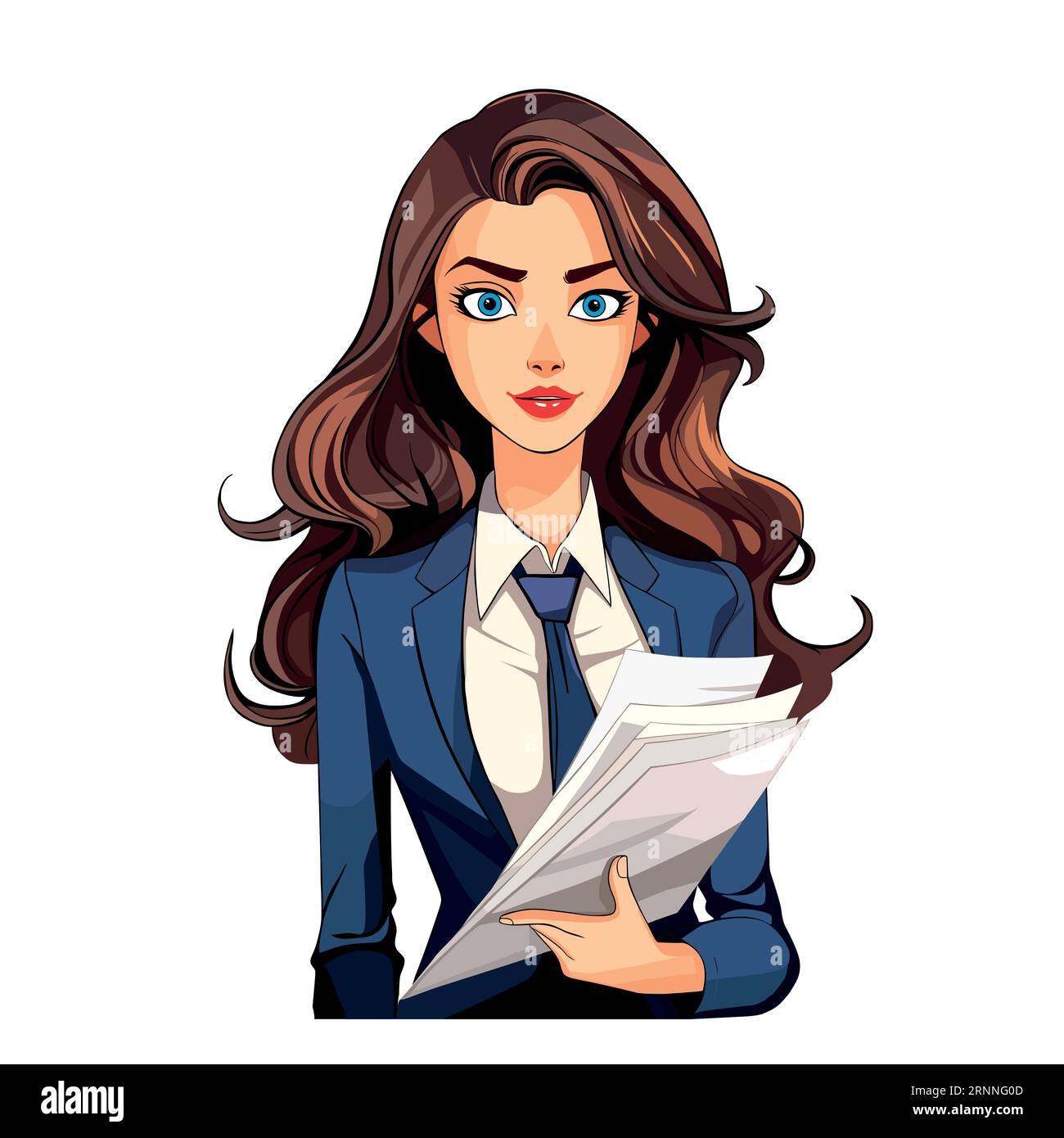 Young businesswoman office worker holding paper documents. Vector ...