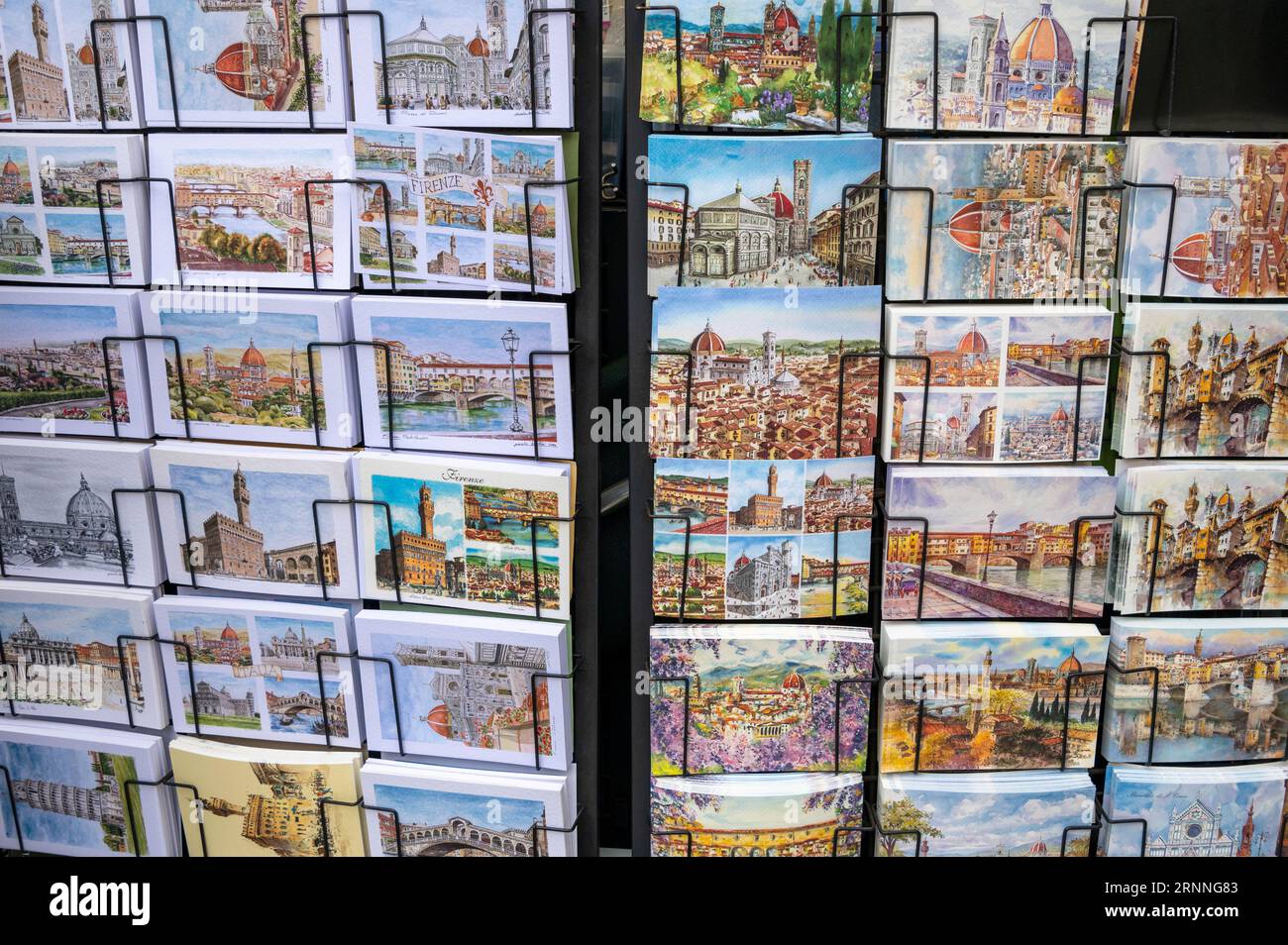 A rack of picture postcards of Florence in the Tuscany region of Italy ...