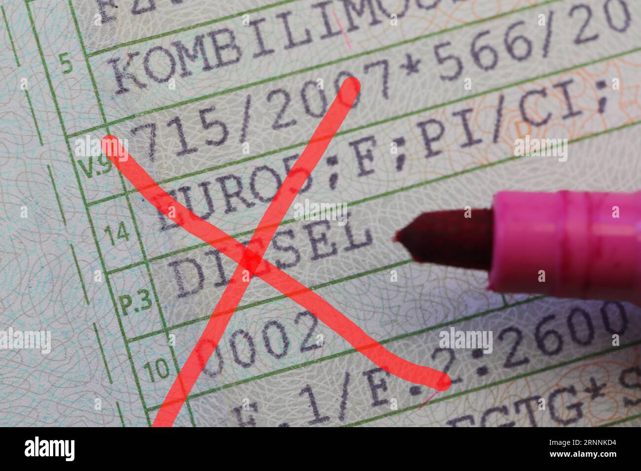 a vehicle registration document with the words (Diesel, Euro 5) and a ...