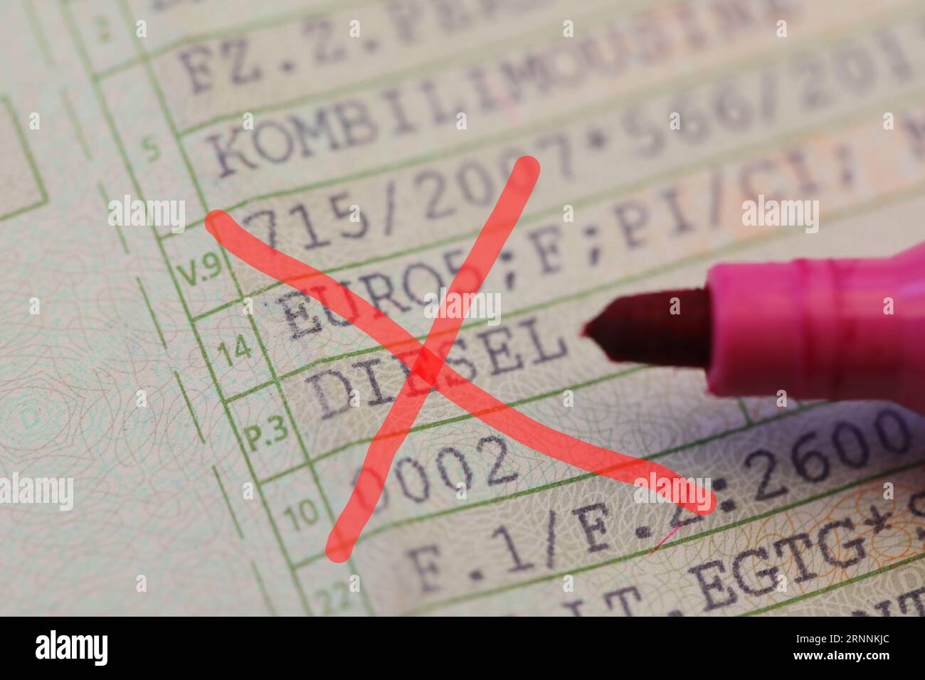 a vehicle registration document with the words (Diesel, Euro 5) and a ...