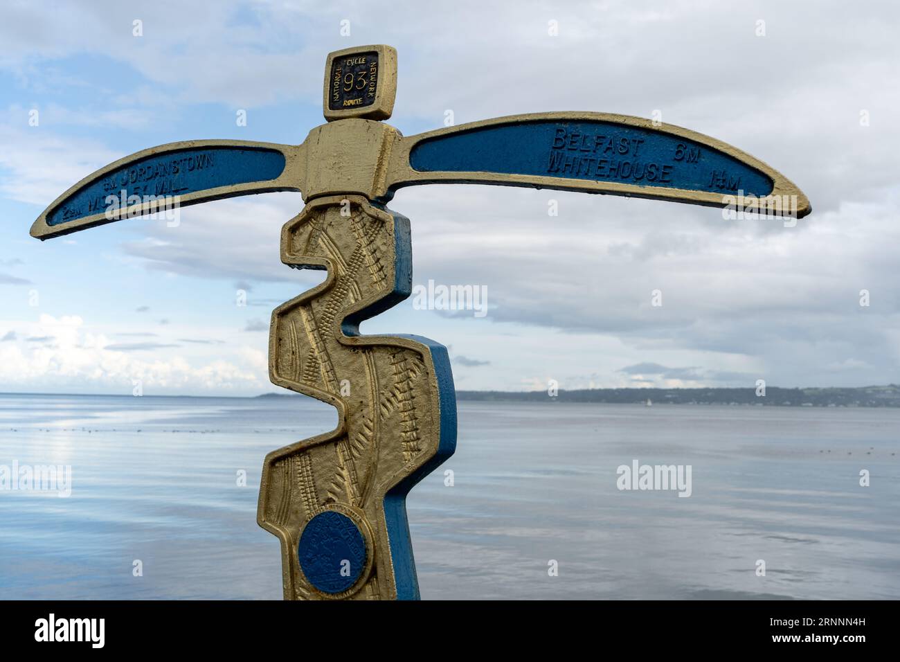Signpost on the National Cycle Network NCN Route 93 at Whiteabbey ...