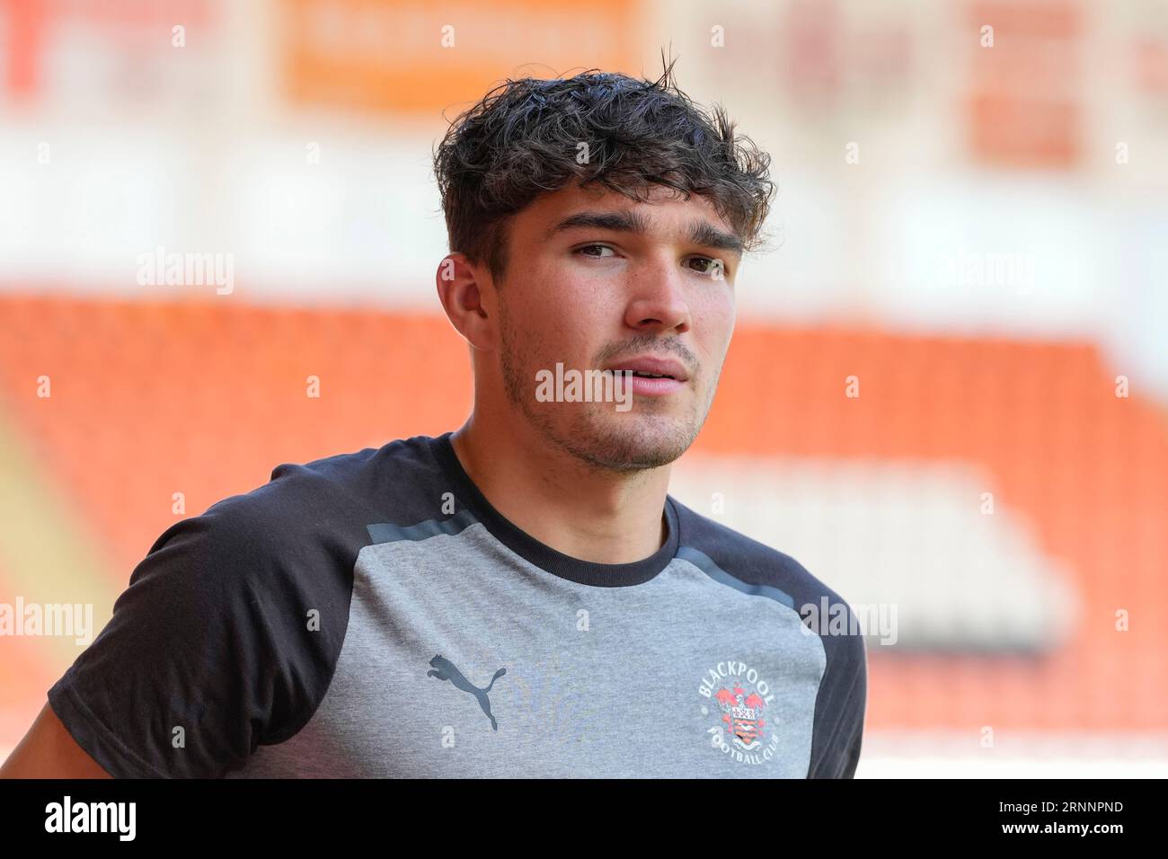 Kyle Joseph #9 of Blackpool arrives at the stadium before the Sky Bet ...
