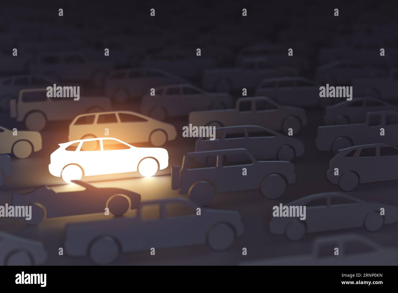 Choosing a car, rent a car, lease a car concept. Glowing SUV car in a ...