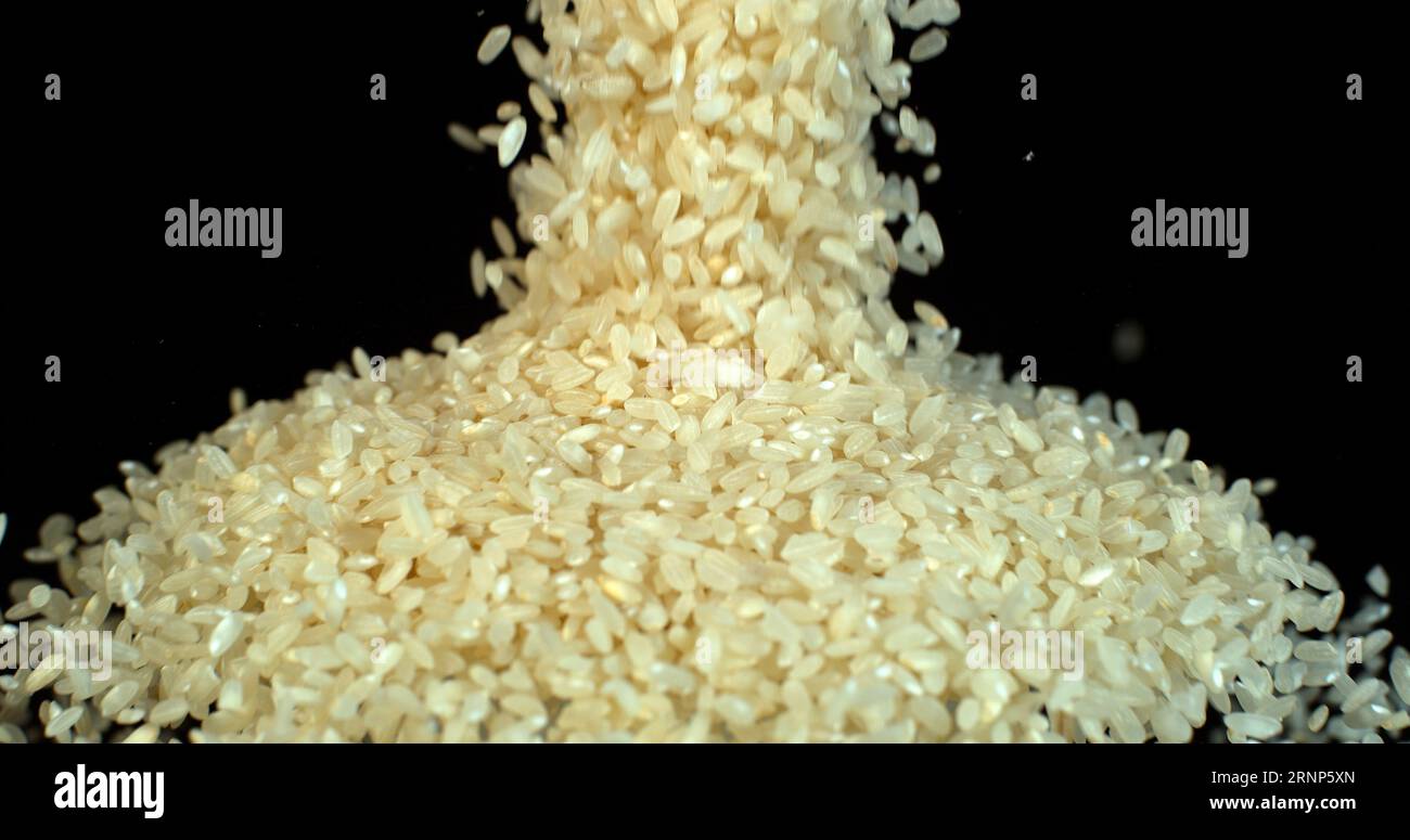 Rice falling against Black Background Stock Photo - Alamy