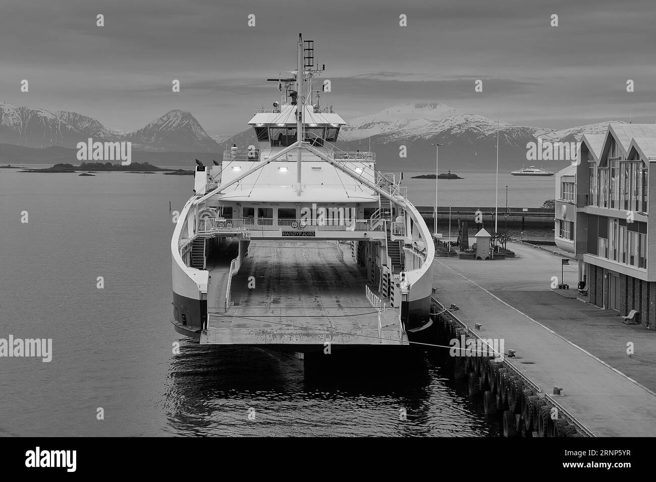 Black and white photo of an electric car ferry hi-res stock photography ...