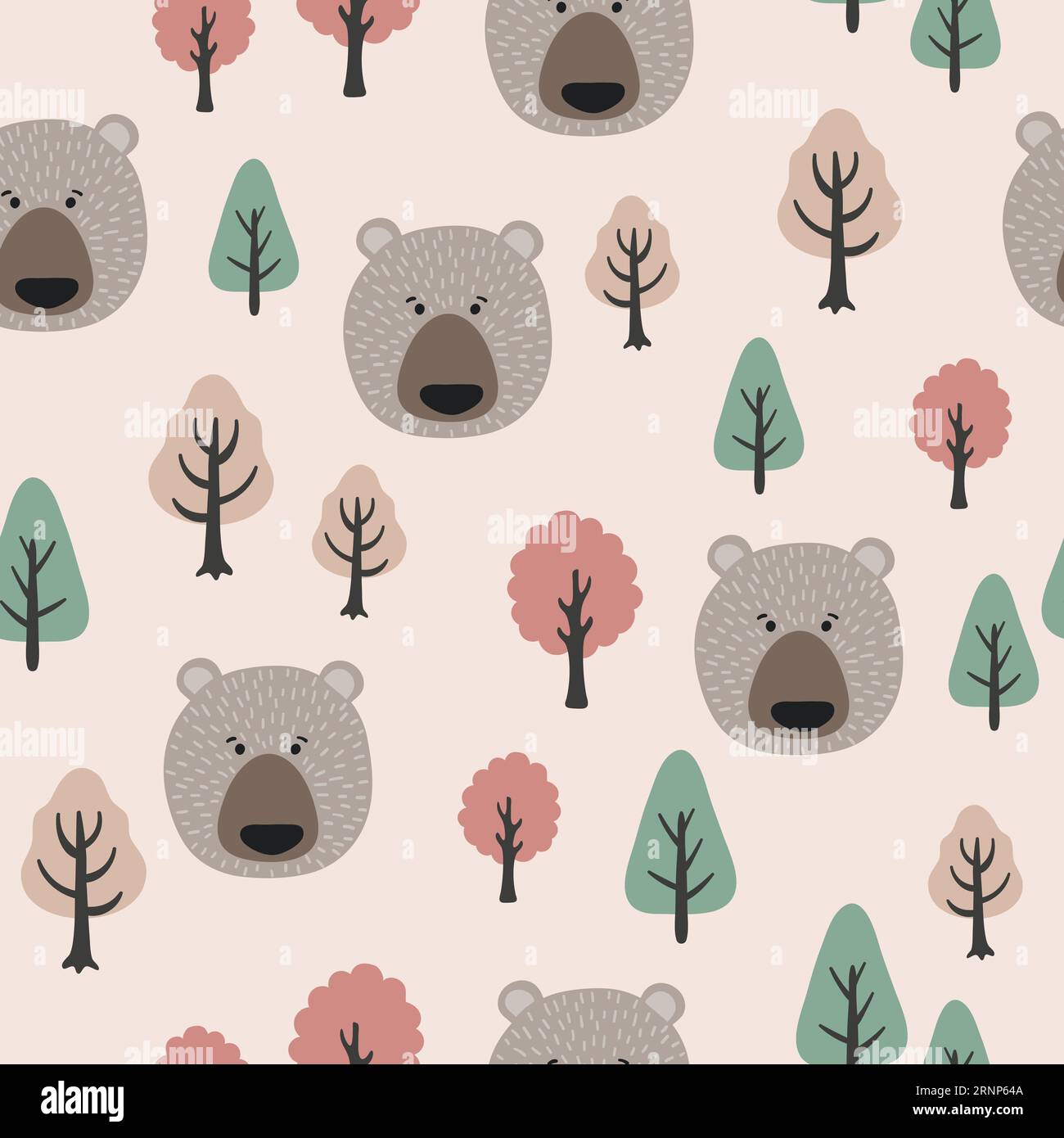 Seamless Pattern in Scandinavian style with cute bears and trees Stock ...