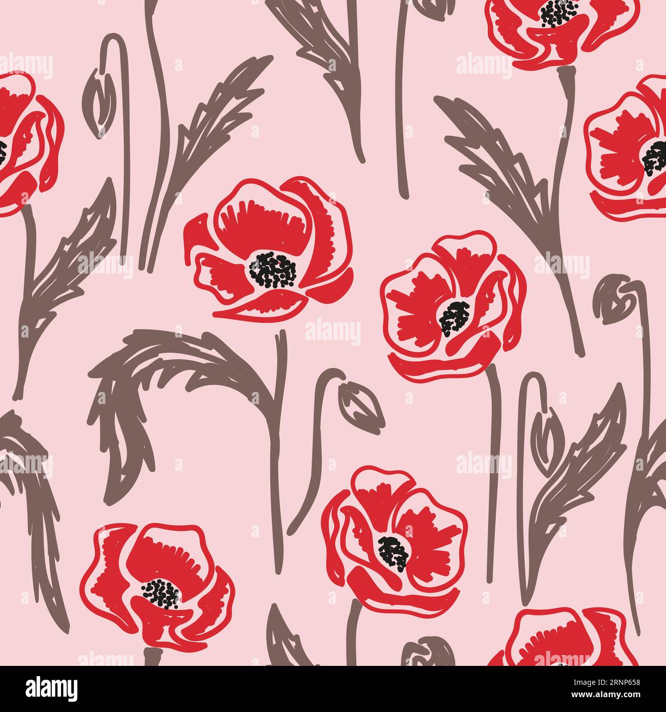 Seamless vector doodle poppies pattern Stock Vector Image & Art - Alamy