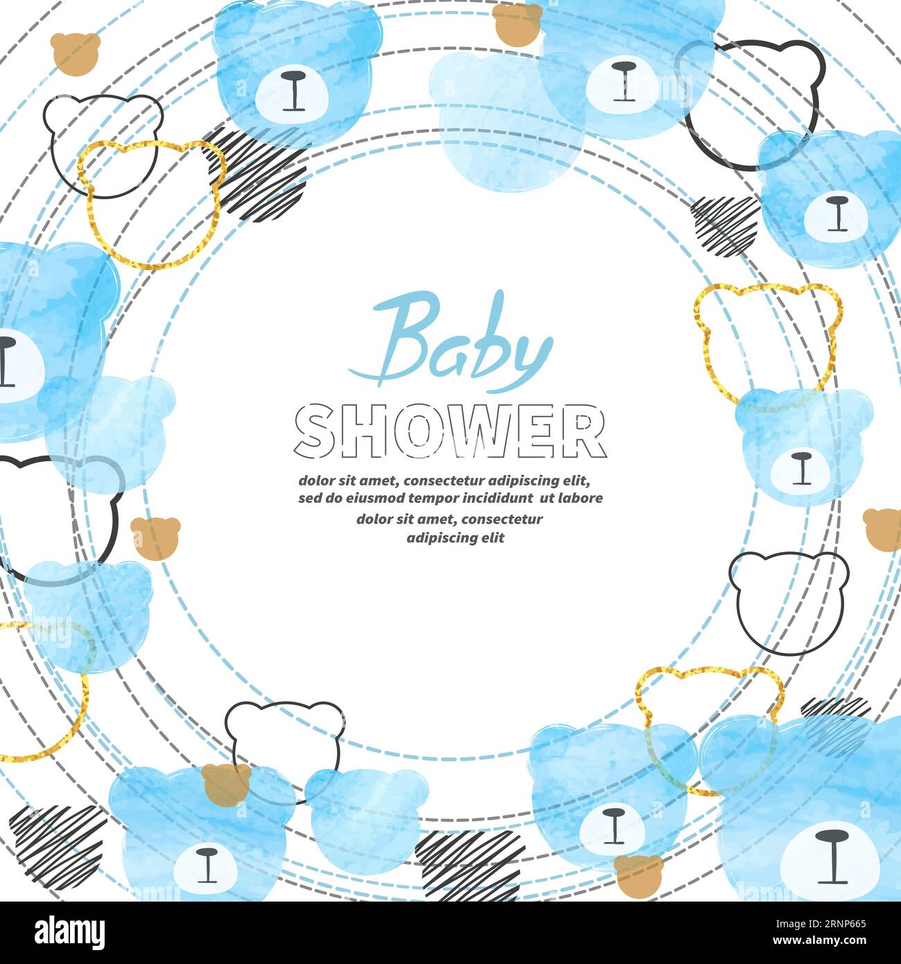 Baby Shower boy card design with abstract watercolor blue bears Stock ...