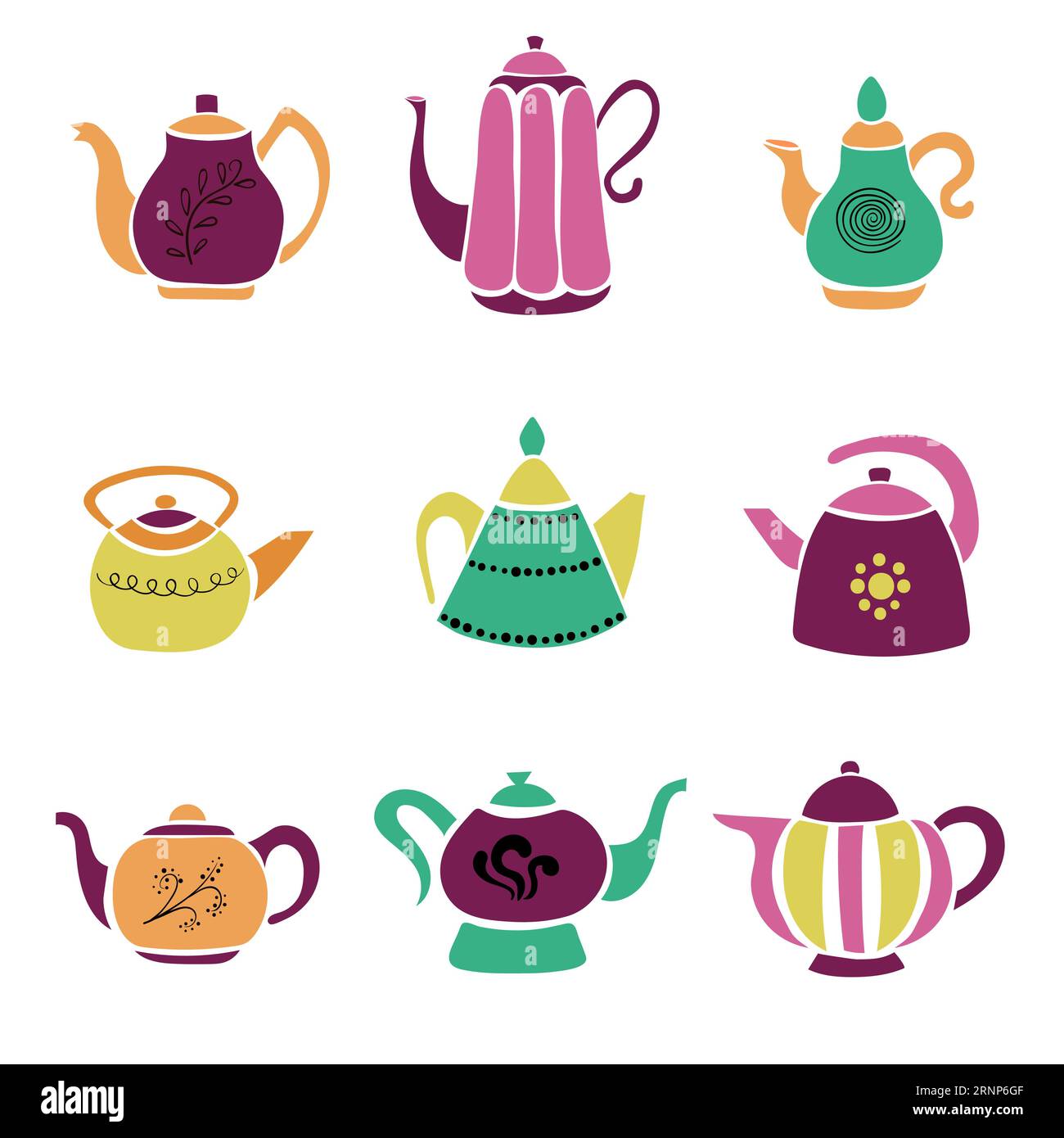 Set of colorful hand drawn teapots Stock Vector Image & Art - Alamy