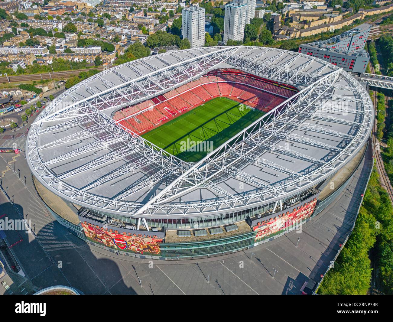 London. United Kingdom. 08/16/2023 Aerial image of The Emirates Stadium ...