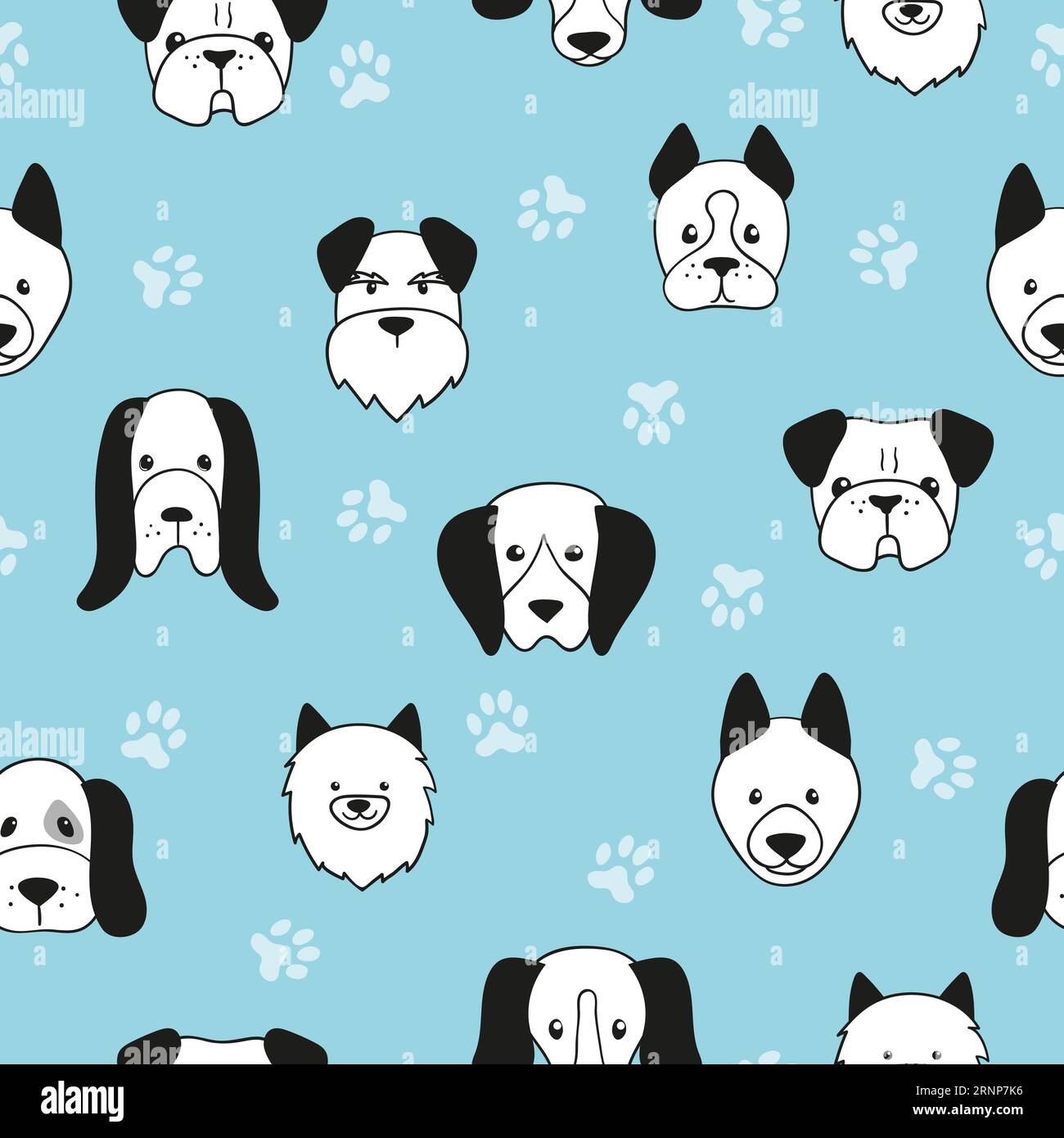Seamless cute dogs pattern. Vector blue background with dogs heads ...