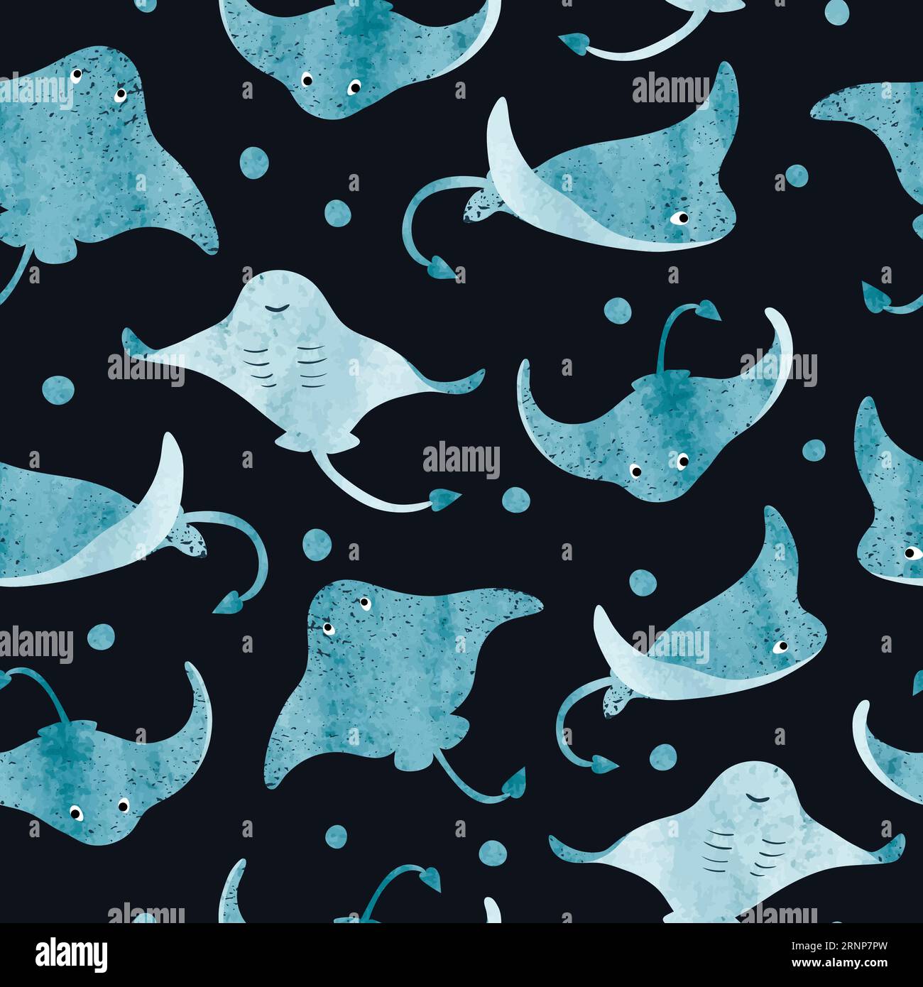 Seamless cute watercolor stingray pattern. Vector marine background ...