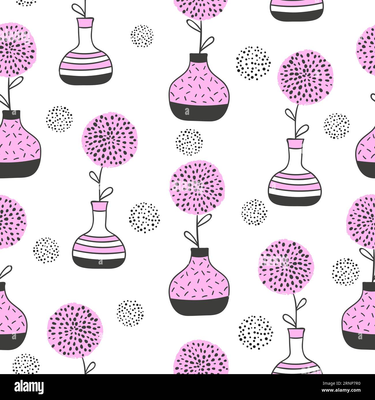 Seamless floral pattern with abstract flowers in vases Stock Vector ...
