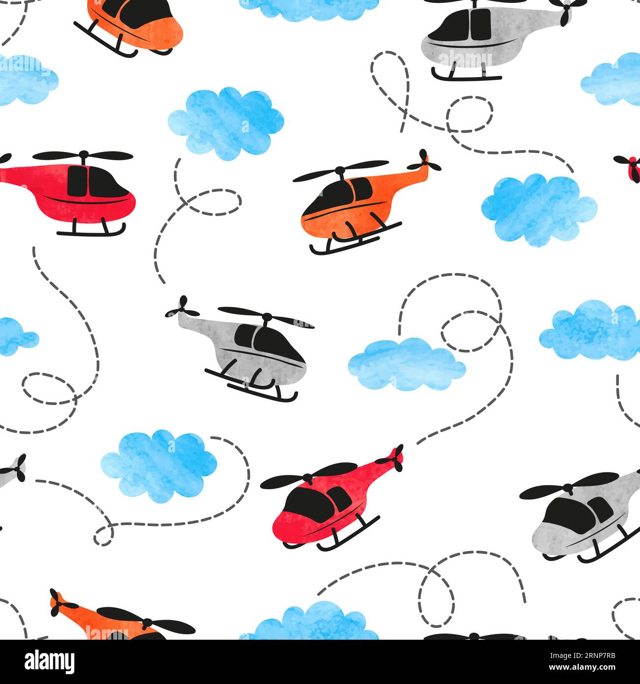 Seamless watercolor helicopter pattern for kids design Stock Vector ...