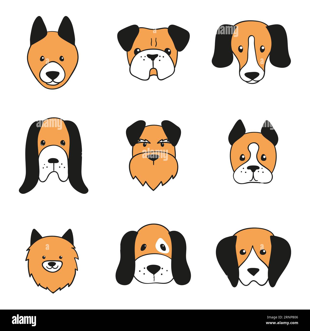 Doodle dog head icons. Vector set of cartoon dogs faces Stock Vector ...