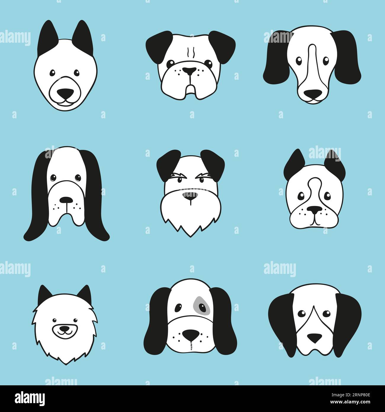 Hand drawn dog head icons. Vector set of cartoon dogs faces Stock ...