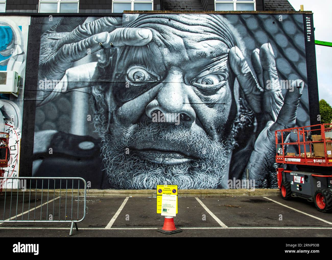 Graffiti artists creating street art pieces at the at the Southend City ...