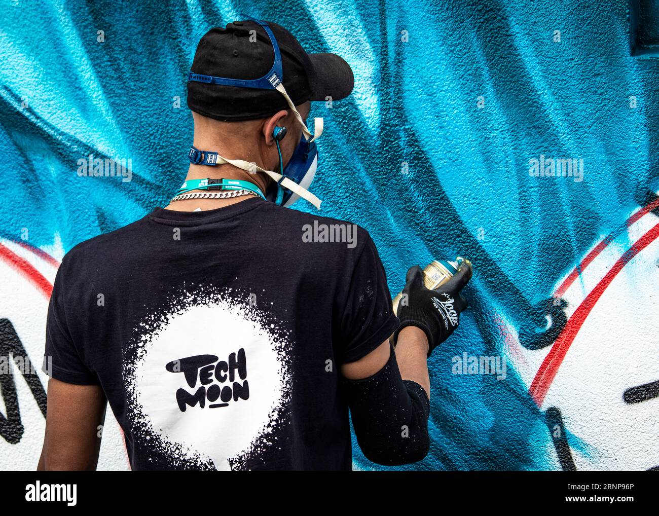 Graffiti artists creating street art pieces at the at the Southend City ...