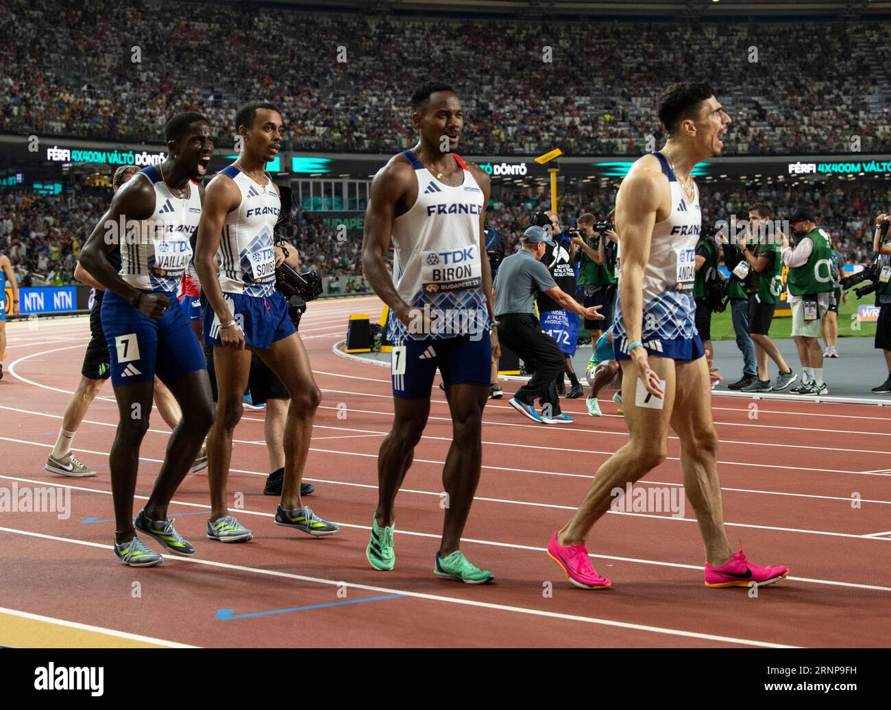 Team france men celebrate after competing in the 4x400m relay final on ...