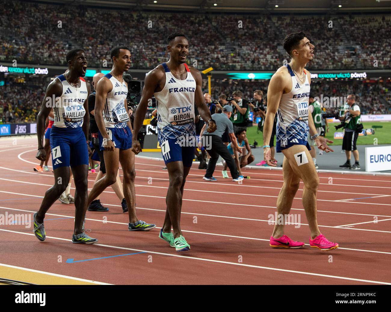 Team france men celebrate after competing in the 4x400m relay final on ...
