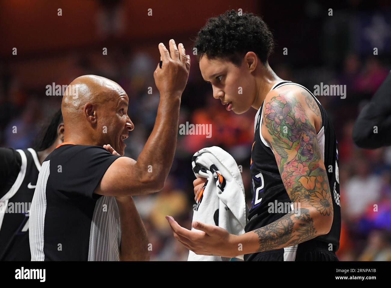 August 31, 2023: Referee Tim Greene engages in a discussion with ...