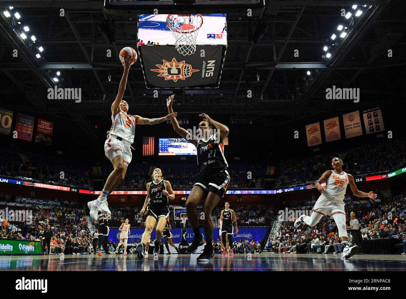August 31, 2023: Connecticut Sun guard Natisha Hiedeman (2) shoots a ...