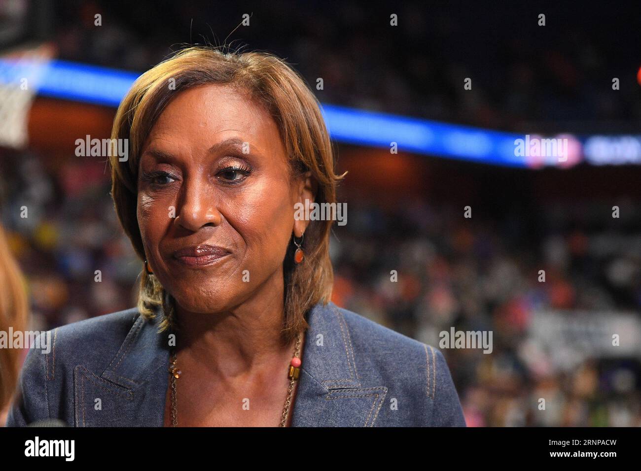 August 31, 2023: Robin Roberts is interviewed by a member of the media ...