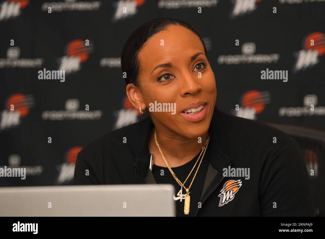 August 31, 2023: Phoenix Mercury interim head coach Nikki Blue speaks ...