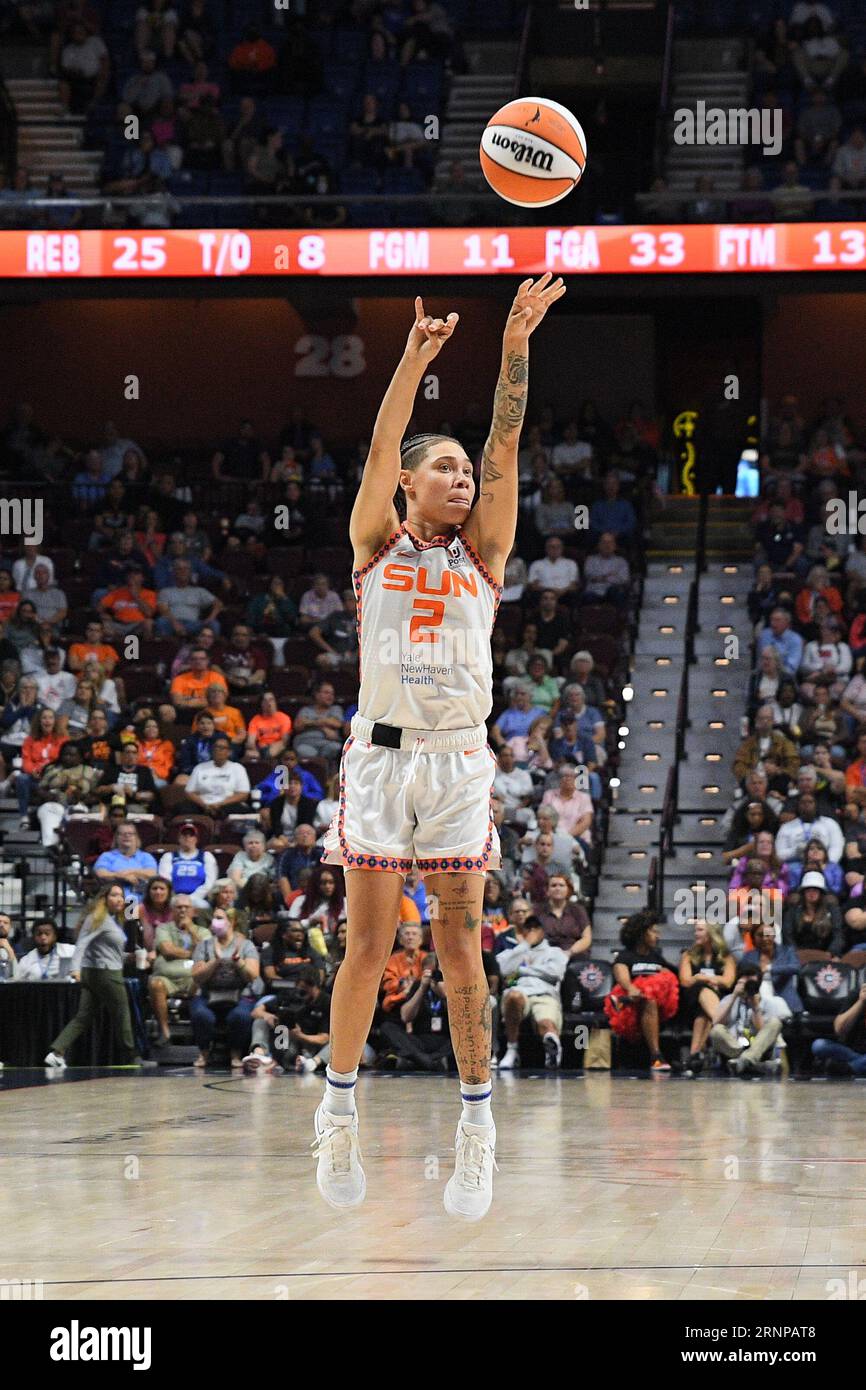 August 31, 2023: Connecticut Sun guard Natisha Hiedeman (2) shoots a ...