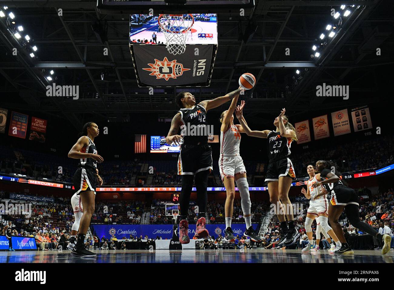 August 31, 2023: Phoenix Mercury center Brittney Griner (42) rebounds ...