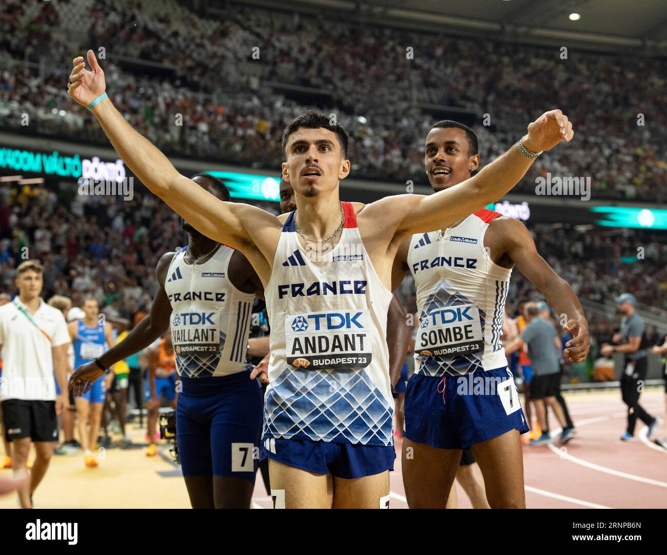 Téo Andant of France competing in the men’s 4x400m relay final on day 9 ...