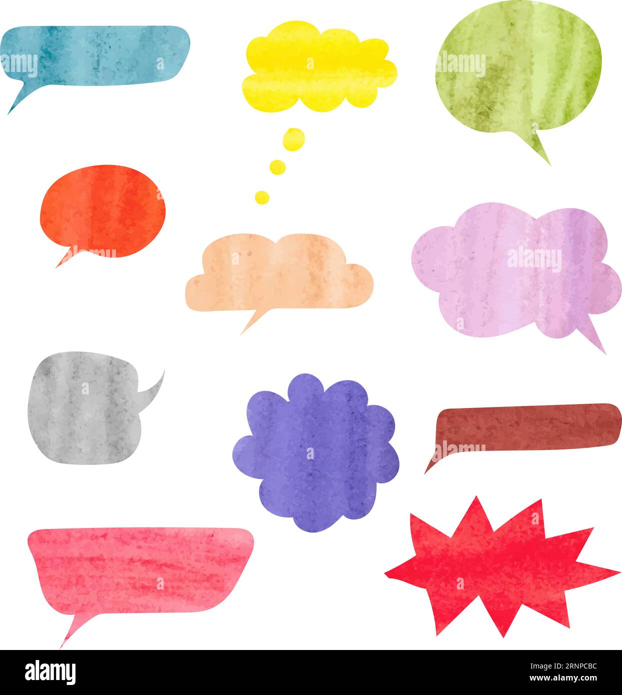 Set of colorful watercolor speech bubbles isolated on white background ...