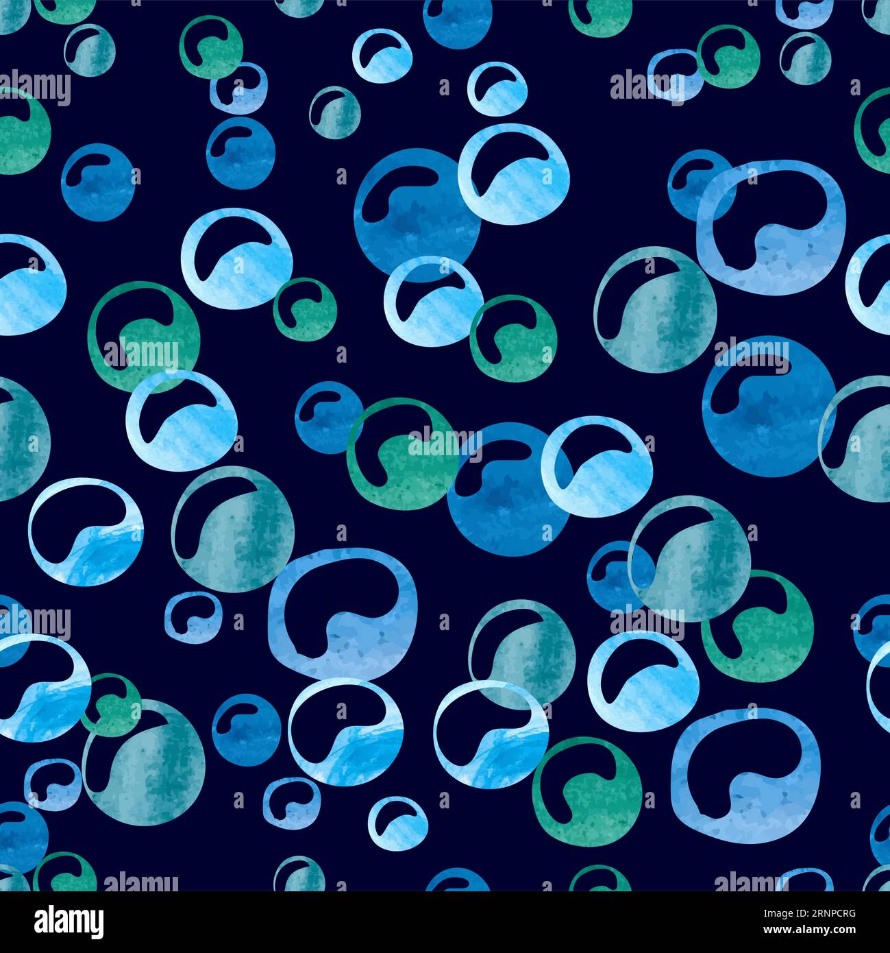 Watercolor blue bubbles seamless pattern. Vector background for your ...