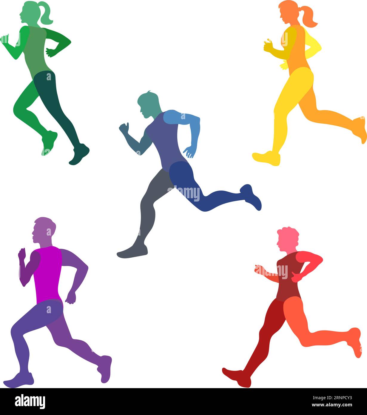 Running people set. Colorful silhouettes of runners. Running man and ...