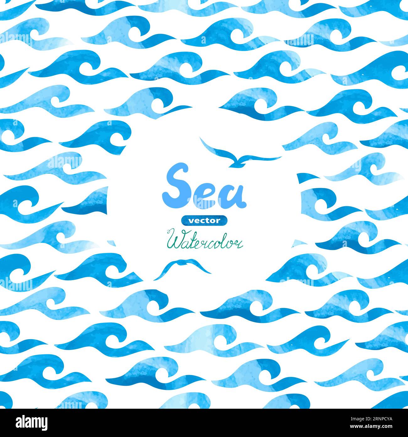 Watercolor sea background. Seamless pattern with abstract hand drawn ...